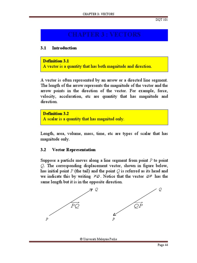 Notes Chapter 3 - Vectors | PDF | Euclidean Vector | Physics