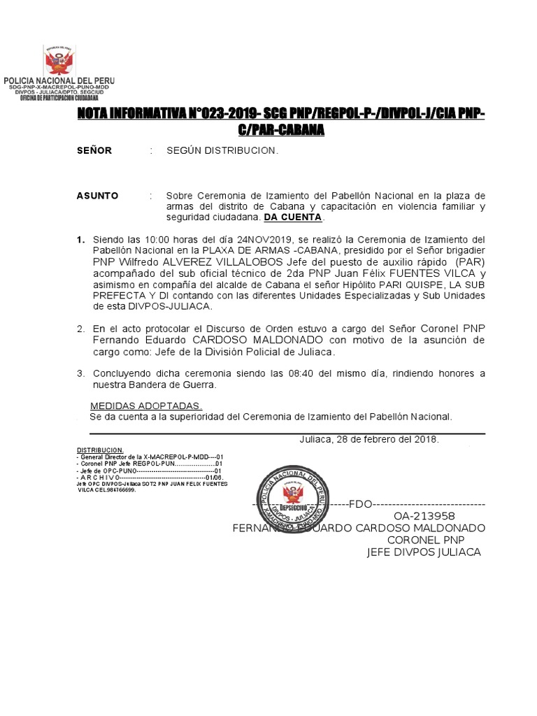 Nota Informativa N Izamiento | PDF