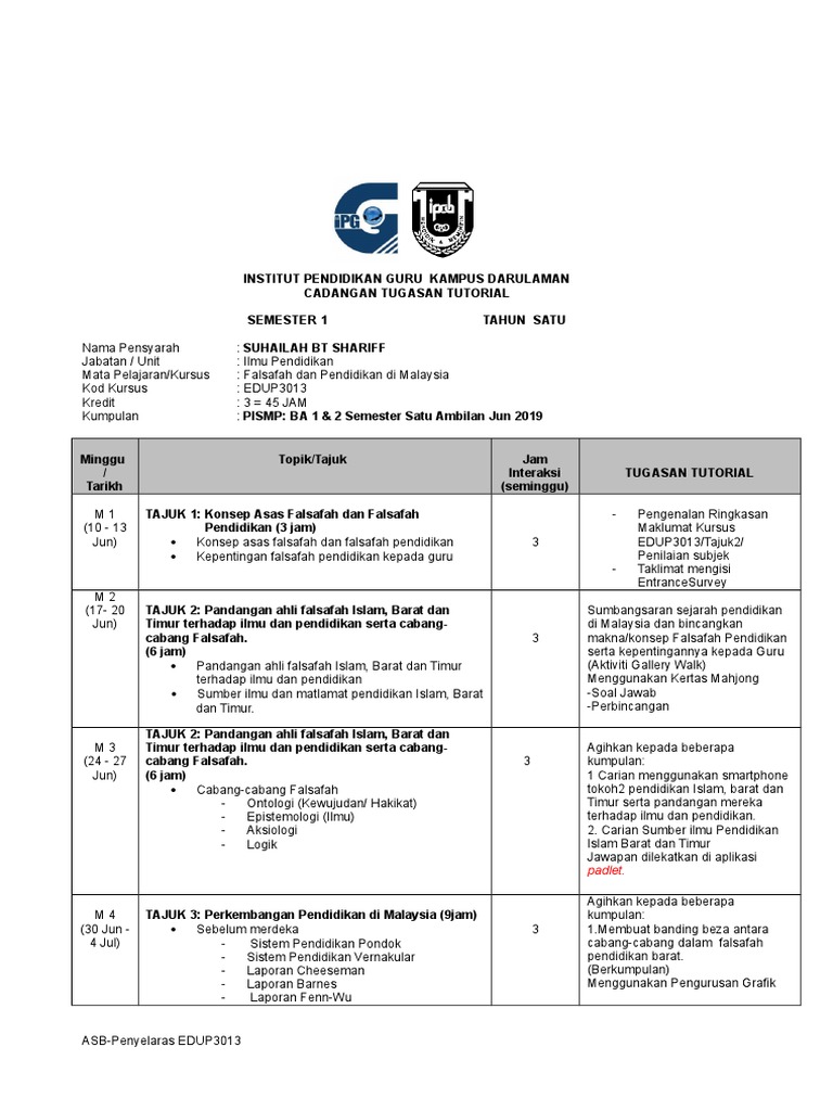 Cadangan Tugasan Tutorial EDUP 3013 FPM2019 | PDF