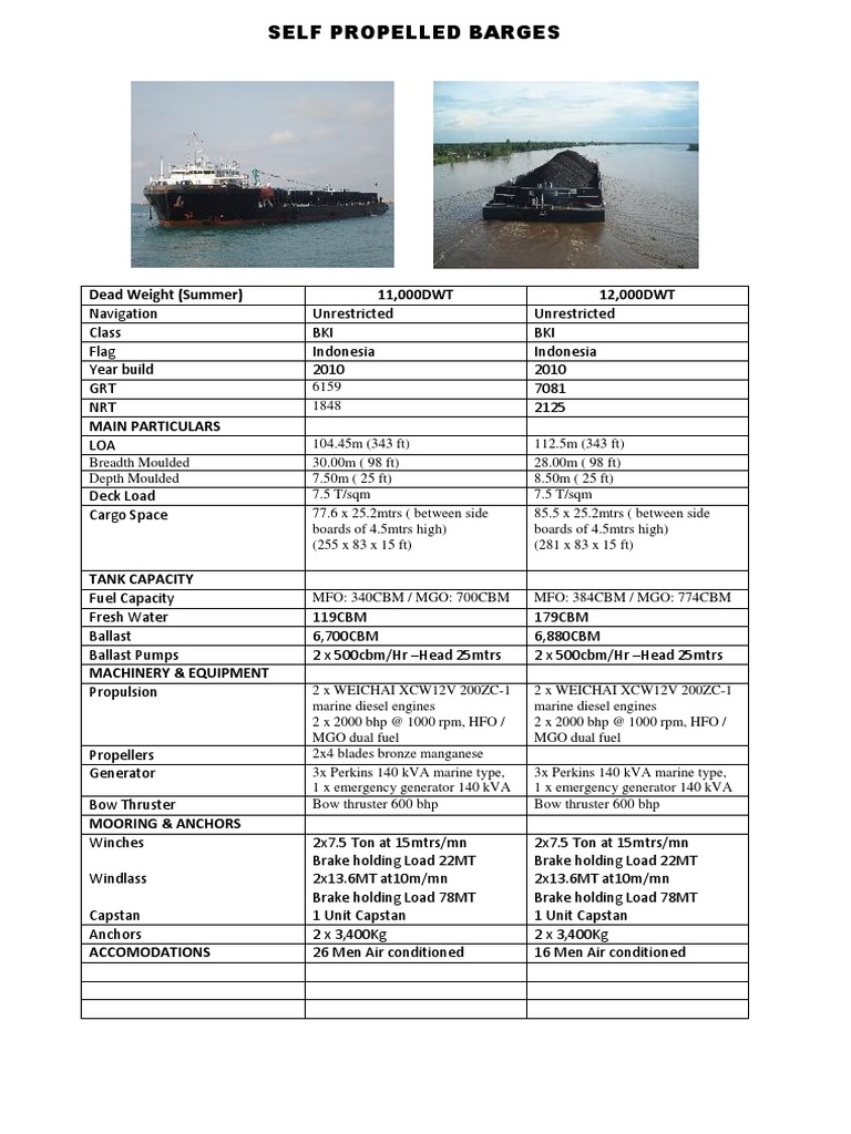 Self-Propelled Barge Specifications | PDF | Marine Propulsion | Vehicles