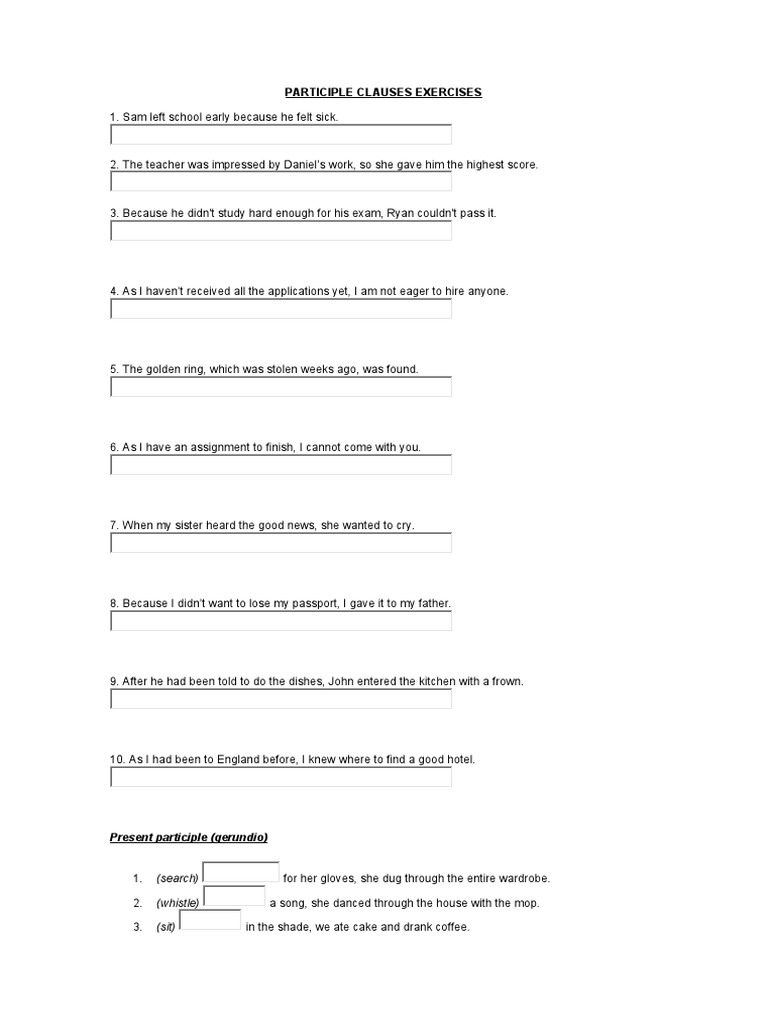 PARTICIPLE CLAUSES EXERCISES With Key | PDF