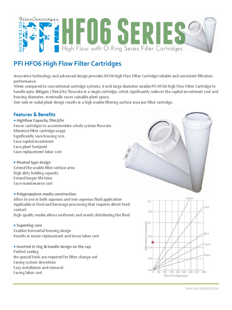 PFI HFO6 High Flow Filter Cartridges Data Sheet | PDF | Filtration ...