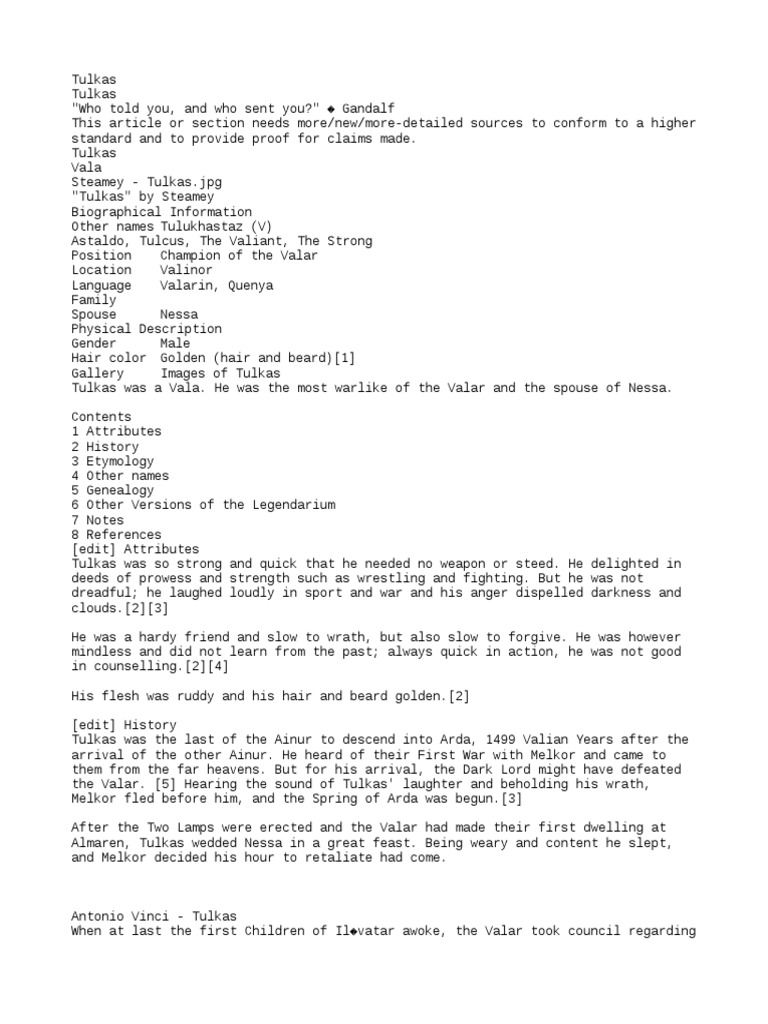 Tulkas | PDF | Middle Earth | J. R. R. Tolkien