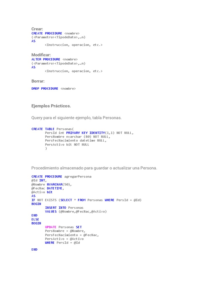 Procedimientos Almacenados en SQL | PDF | Servidor SQL de Microsoft | SQL