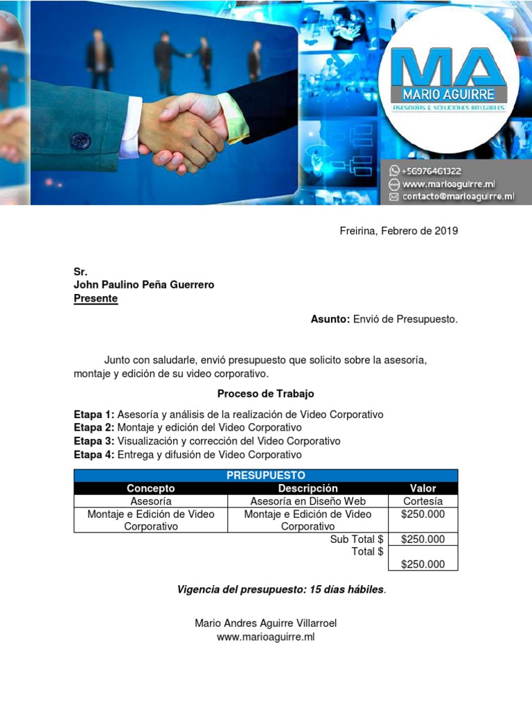 Cotizacion de Video Corporativo Jhon Guerrero PDF | PDF