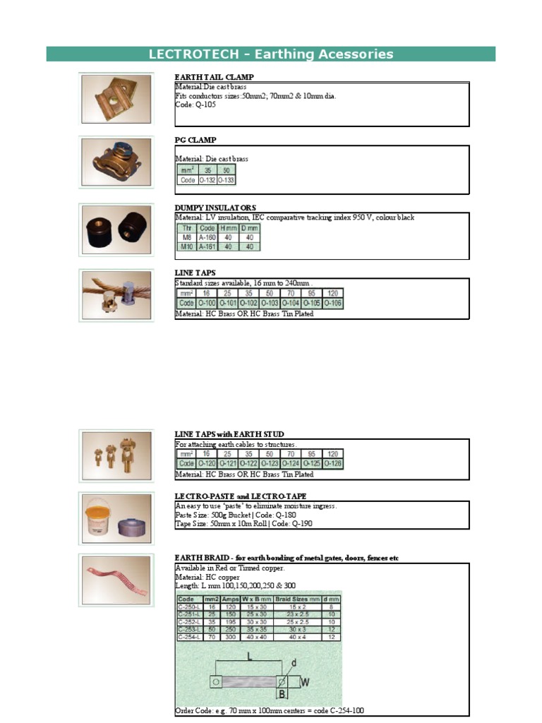 LectroTech Earthing Accessories Overview | PDF | Electrical Conductor ...