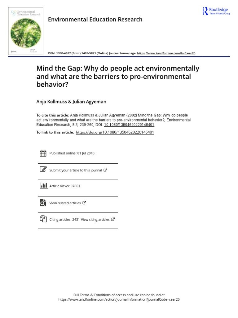 Mind The Gap Why Do People Act Environmentally and What Are The ...