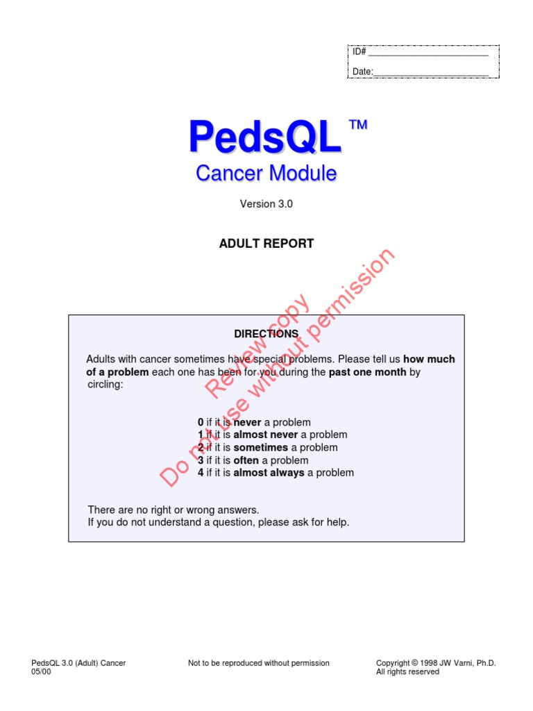 RC PedsQL-3.0-Cancer All AU3.0 eng-USori | PDF | Nausea | Anxiety