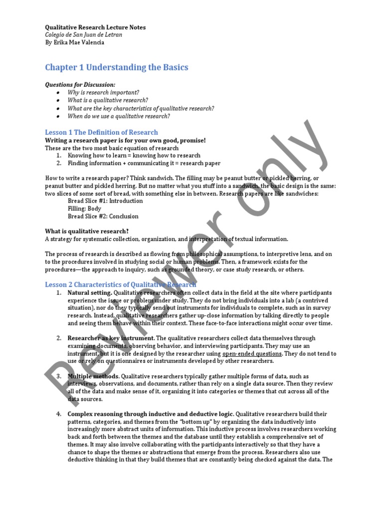 Lesson 1 Understanding The Basics of Qualitative Research | PDF ...