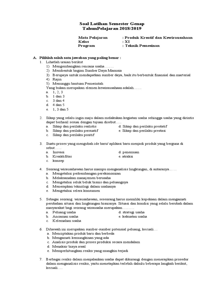 Soal Latihan PKK Kelas Xi | PDF