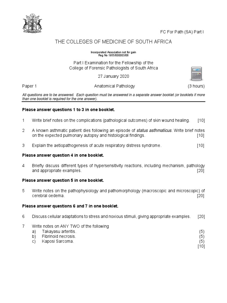 FC For Path (SA) Part I Past Papers - 2020 1st Semester 3 3 2020 PDF ...