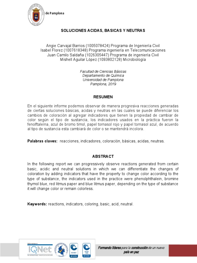 Informe Soluciones, Acidas, Neutras | PDF | Ácido clorhídrico | Gusto