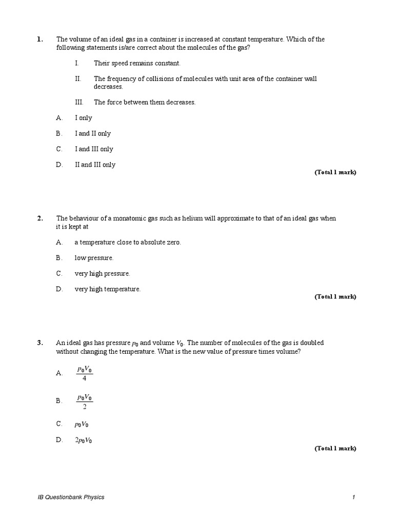 Physics Exam: Ideal Gas Concepts | PDF | Gases | Temperature