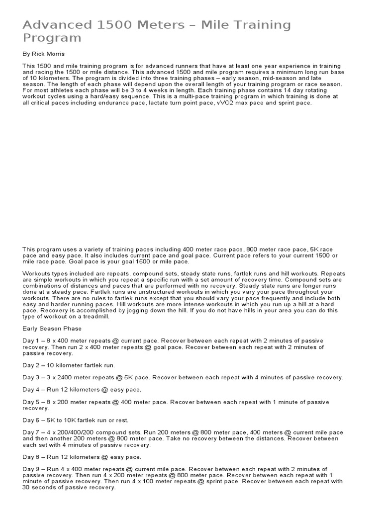 Advanced 1500m Training Program | PDF | Athletics | Sports