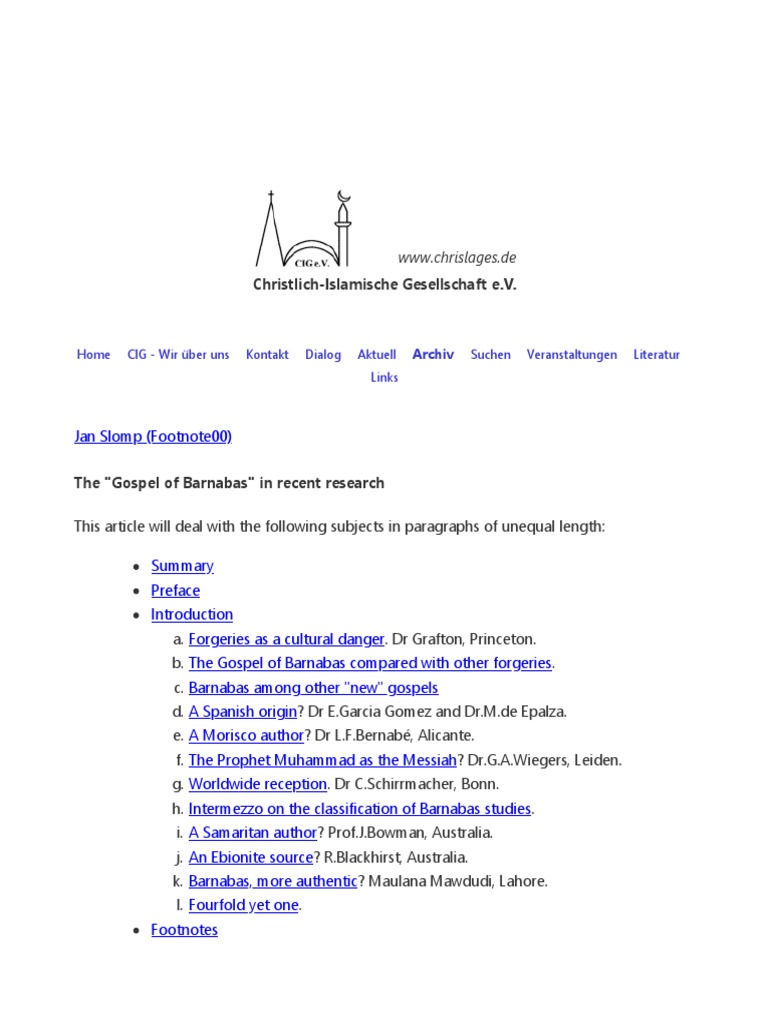 Jan Slomp The - Gospel of Barnabas - in Recent Research | PDF | Jesus ...