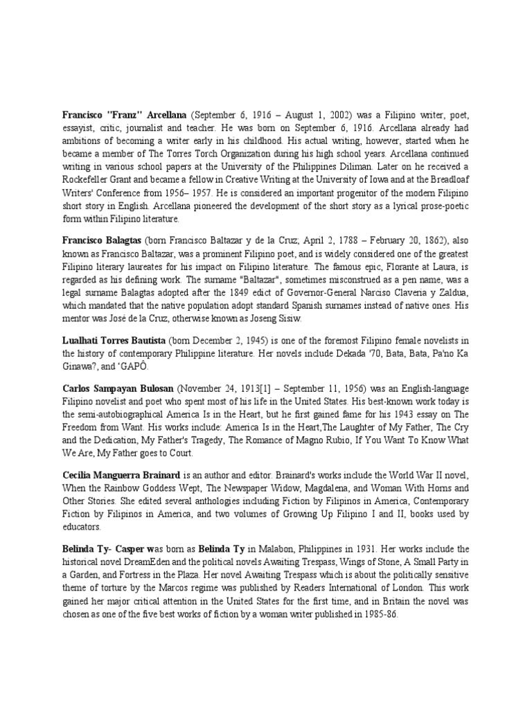 List of Filipino Writers | PDF | Writing | Philippines