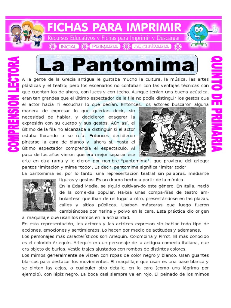 Ficha La Pantomima para Quinto de Primaria | PDF | Teatro | Entretenimiento (general)