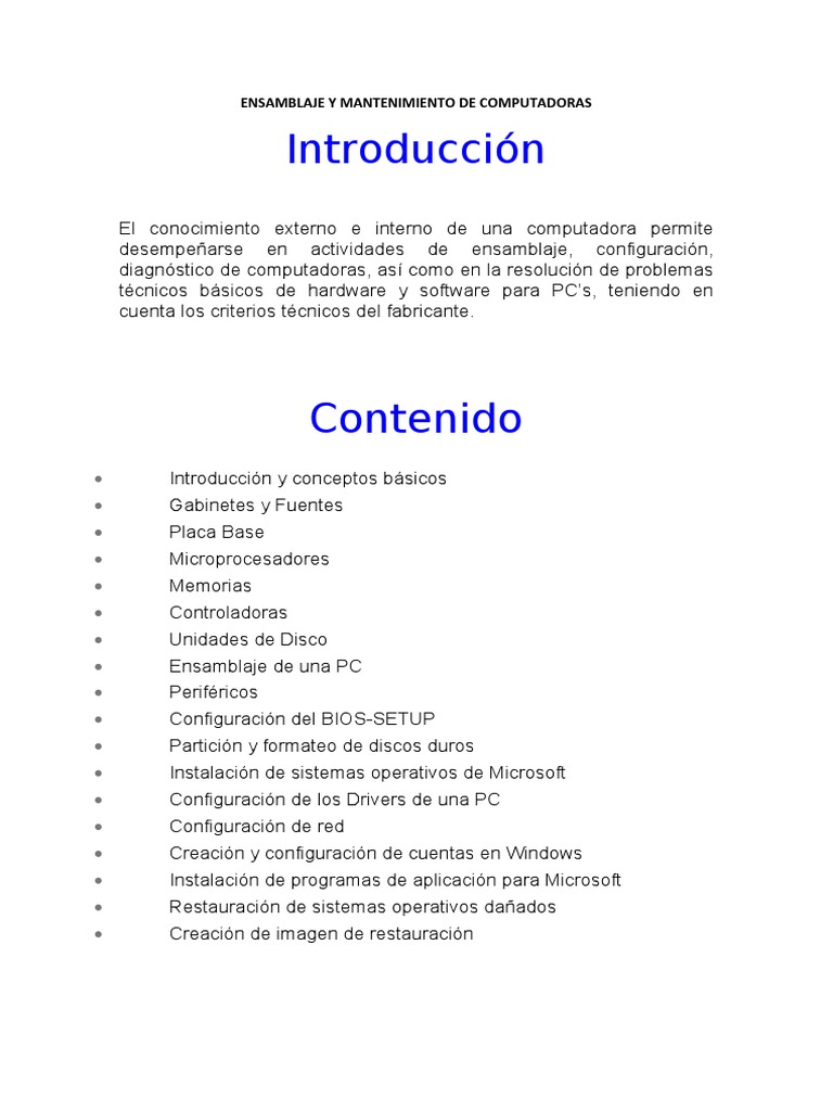 Ensamblaje y Mantenimiento de Computadoras | PDF