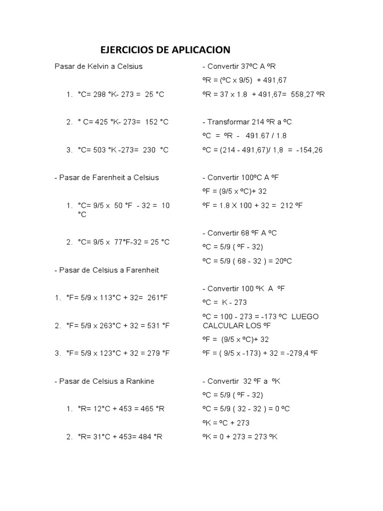 Ejercicios de Conversion de Temperatura - Aplicacion | PDF | Celsius | Fahrenheit
