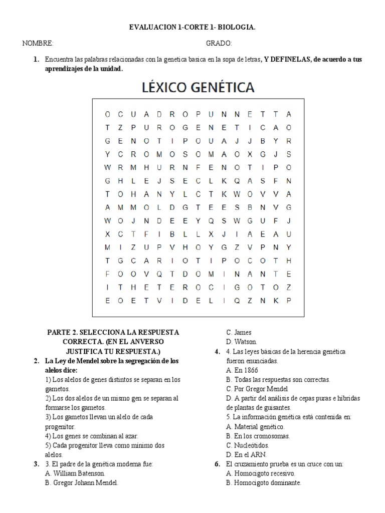 Evaluacion Genetica 1. | PDF | Dominancia (Genética) | Ciencias de la vida