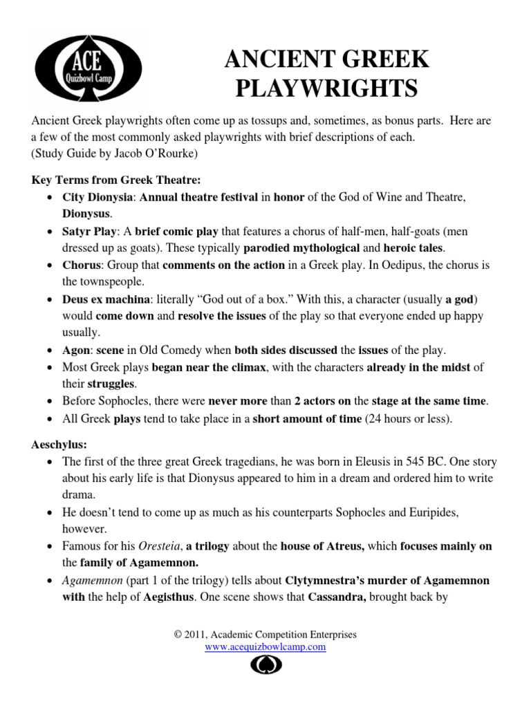 AceQB - Ancient Greek Playwrights | PDF | Oresteia | Sophocles