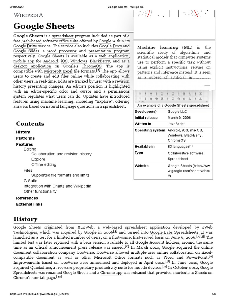 Google Sheets - Wikipedia | PDF | Information Retrieval Organizations | Application Software