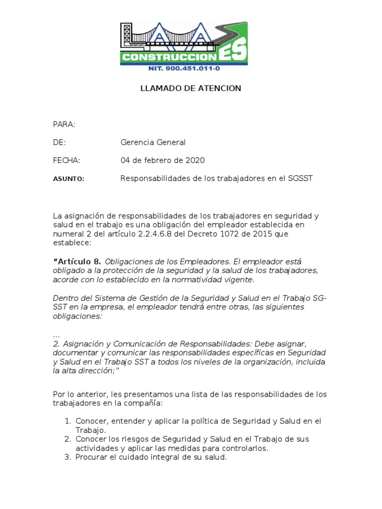 Formato de Comunicado Interno Responsabilidades SST | PDF | Business | Bienestar