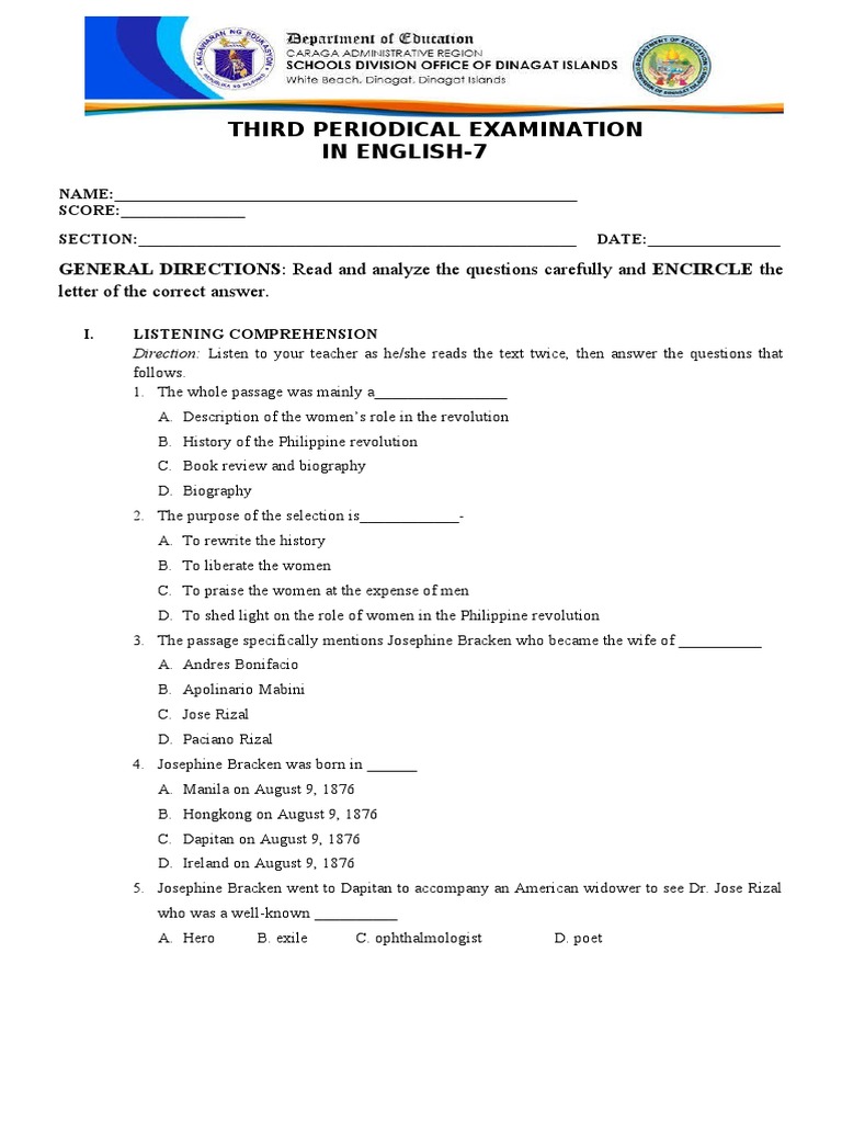 3rd Quarter Grade 7 Final | PDF | Zebra | Douglas Mac Arthur