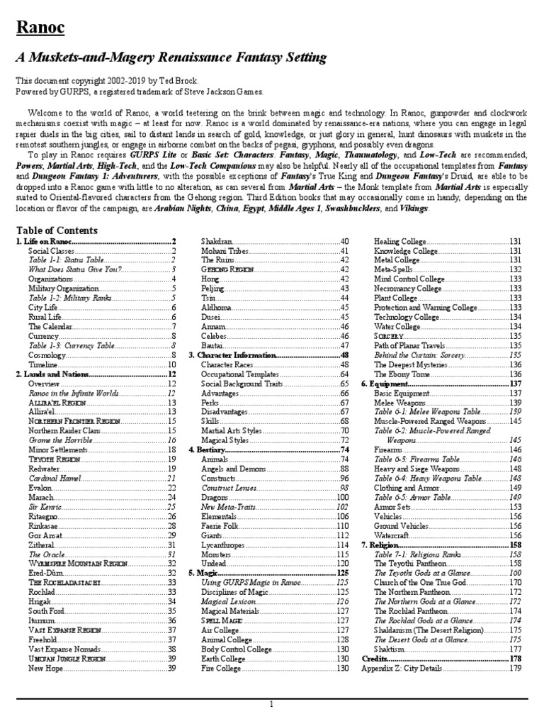 Ranoc - GURPS Musket & Magery | PDF | Military Rank | Lieutenant