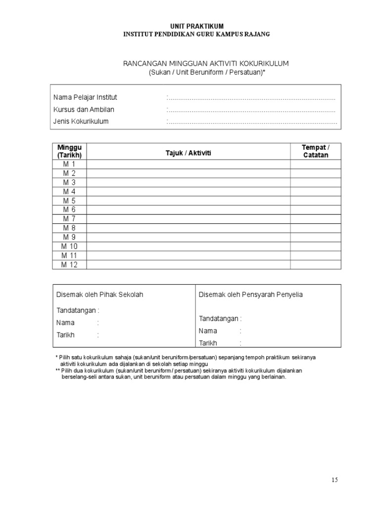 Rancangan Aktiviti Kokurikulum Ok | PDF