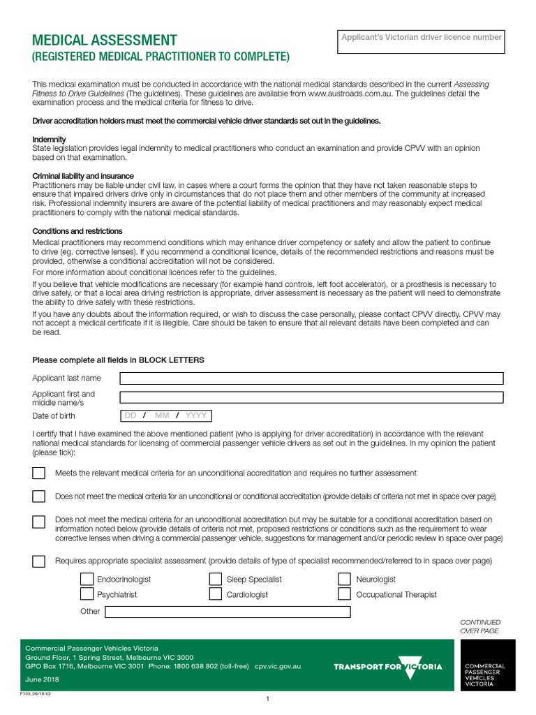 Driver Accreditation Medical Assessment Form | PDF | Safety | Government