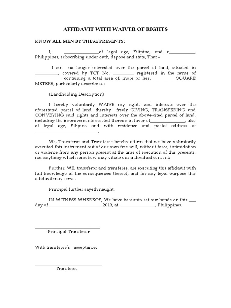 Affidavit Waiver Rights | PDF | Affidavit | Document