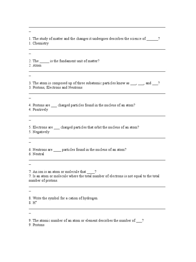 Chemistry 1st Semester Exam Study Guide Answers+Questions | PDF | Atoms ...