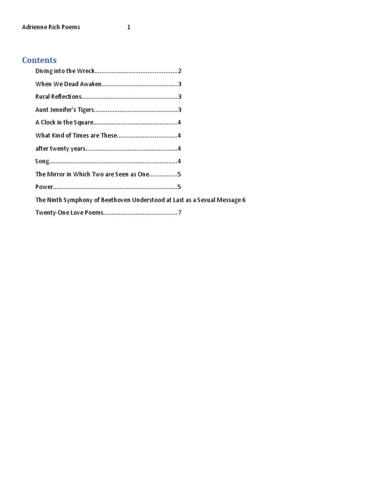 Adrienne Rich Poems | PDF | Nature