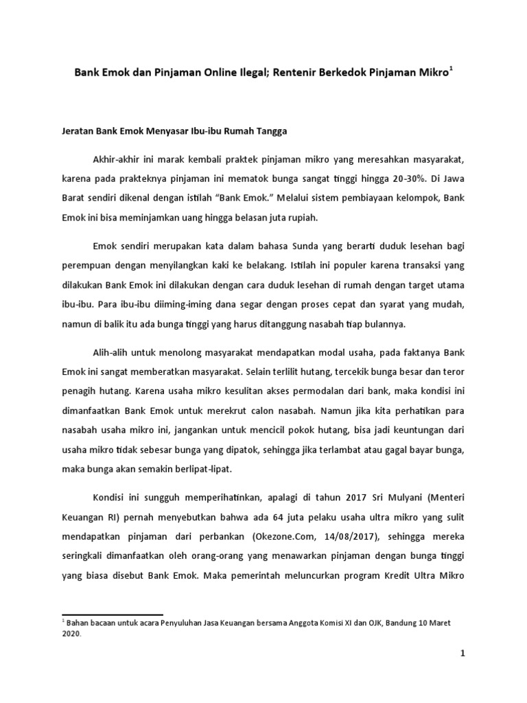 Bank Emok Dan Pinjaman Online | PDF | Pengelolaan Keuangan & Uang ...