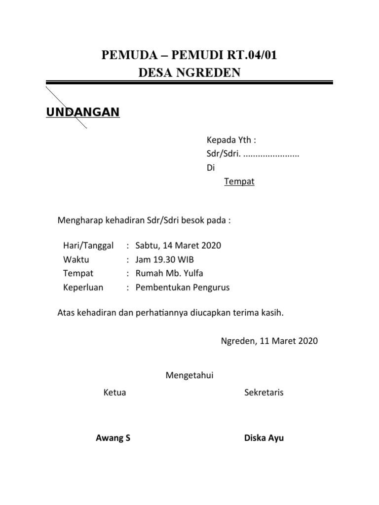 Undangan Muda Mudi RT04 | PDF