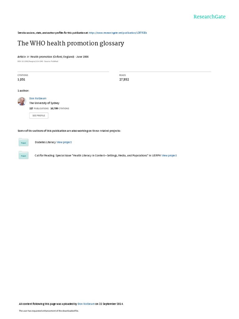 The WHO Health Promotion Glossary PDF | PDF | Empowerment | Health ...