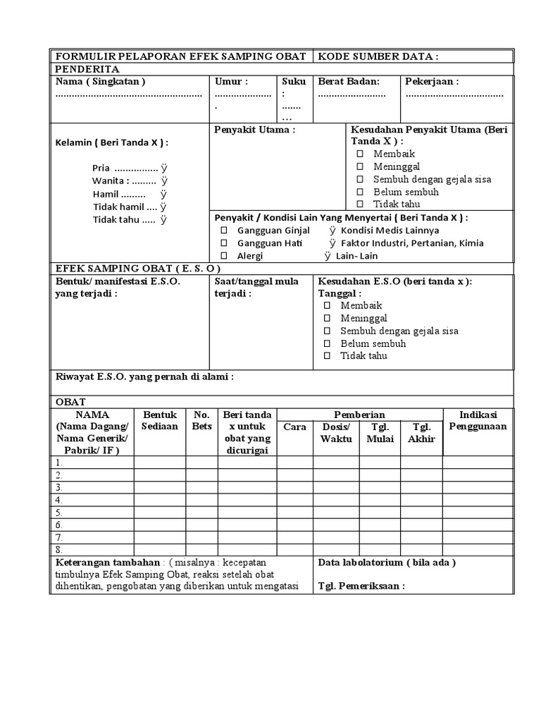 Formulir Pelaporan Efek Samping Obat | PDF