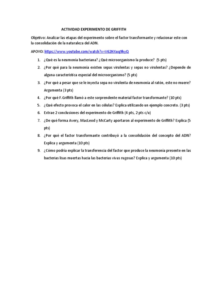 Actividad Experimento de Griffith | PDF