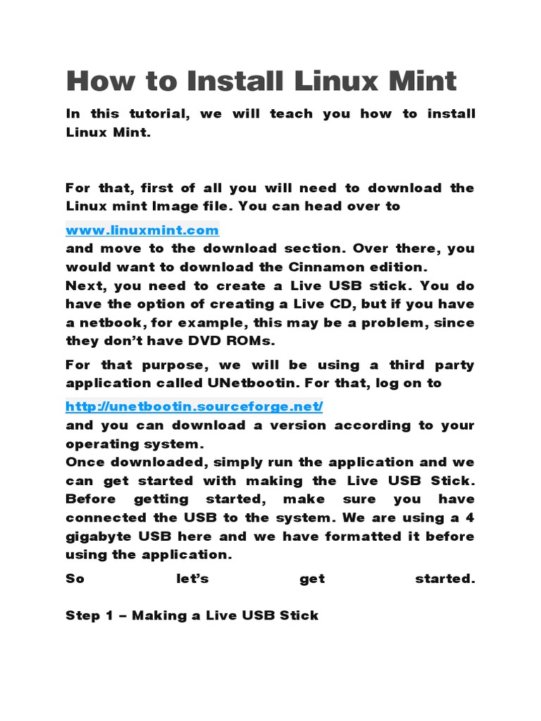 How To Install Linux Mint | PDF | Booting | Usb Flash Drive