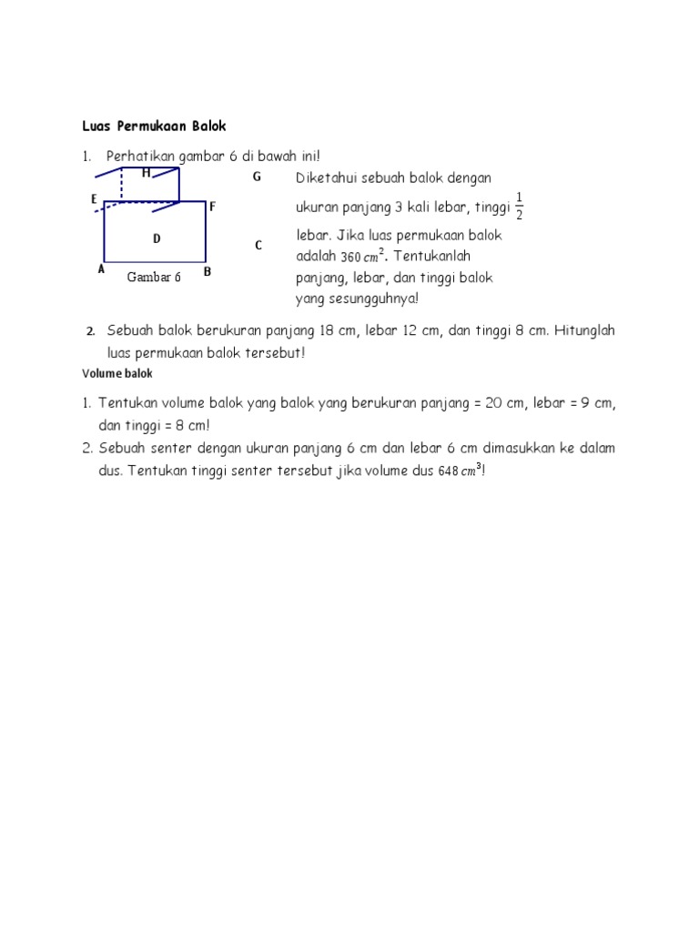 Luas Permukaan Balok Latihan | PDF