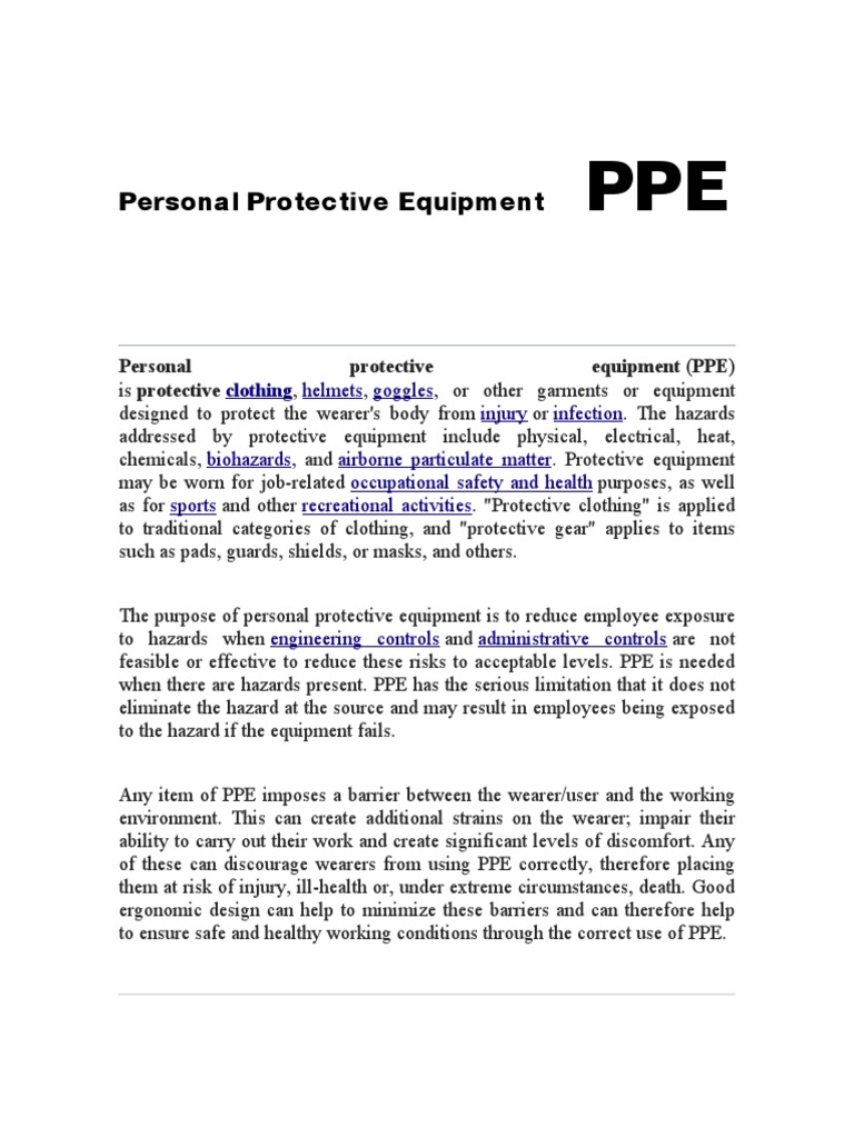 PPP Personal Protection Elements | PDF | Personal Protective Equipment ...