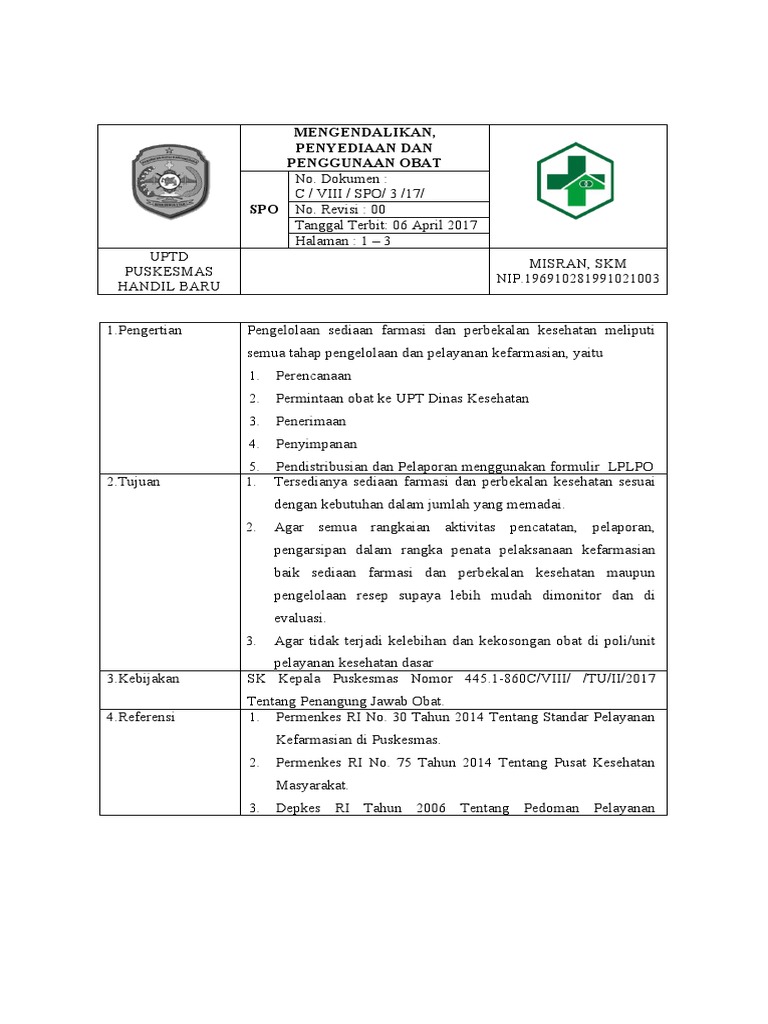 8.2.1.1 SPO Mengendalikan Penyediaan Dan Penggunaan Oobat | PDF