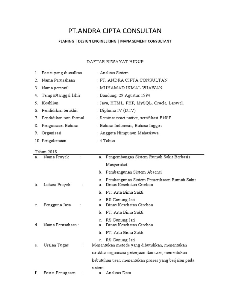 Contoh CV Projek | PDF