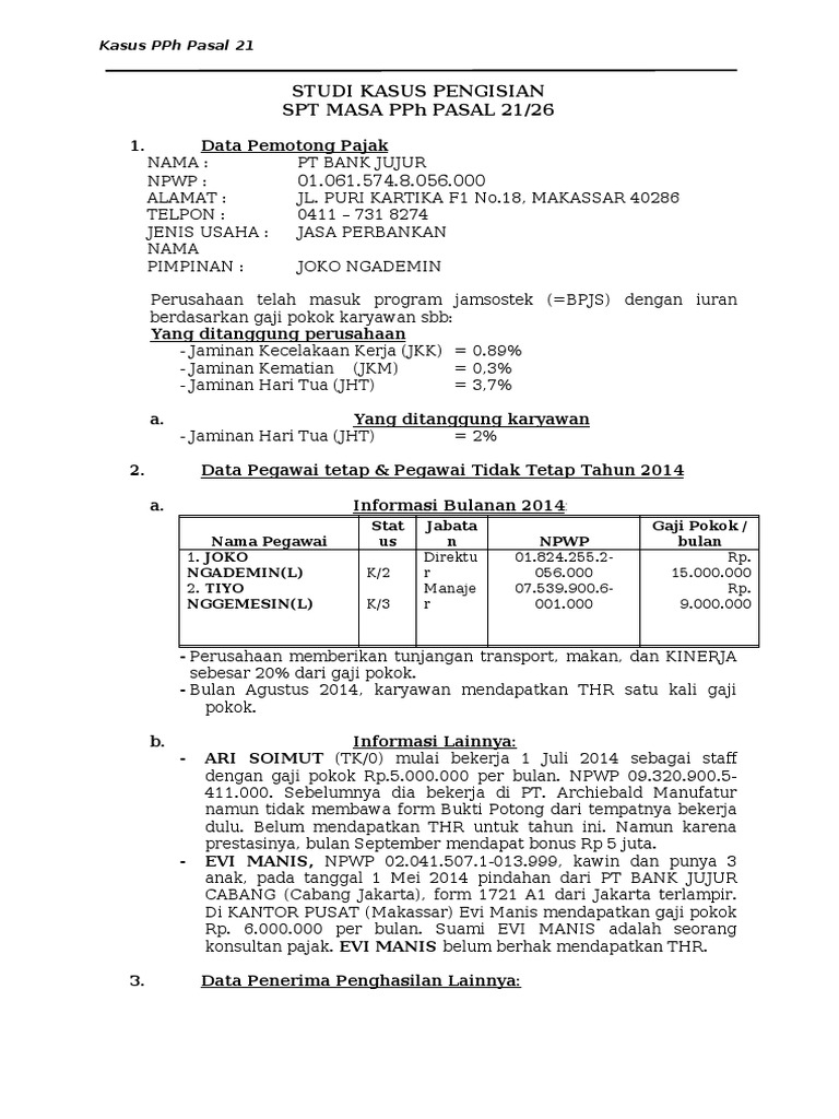 Studi Kasus PPH Pasal 21-1 | PDF Studi Kasus PPH Pasal 21-1 | PDF