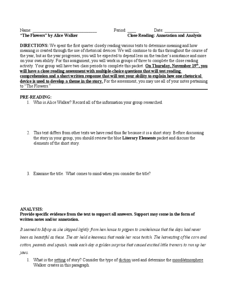 The Flowers Analysis Group Work | PDF | Reading Comprehension | Nature