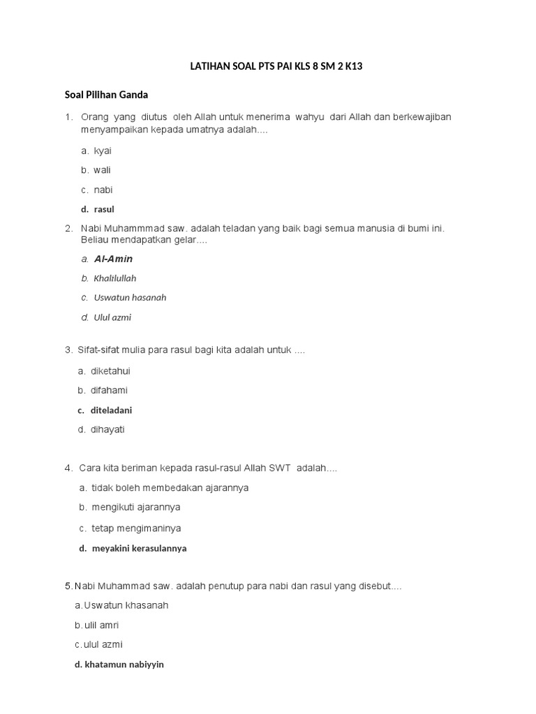Soal PTS Pai KLS 8 SM 2 K13 | PDF | Agama & Spiritualitas