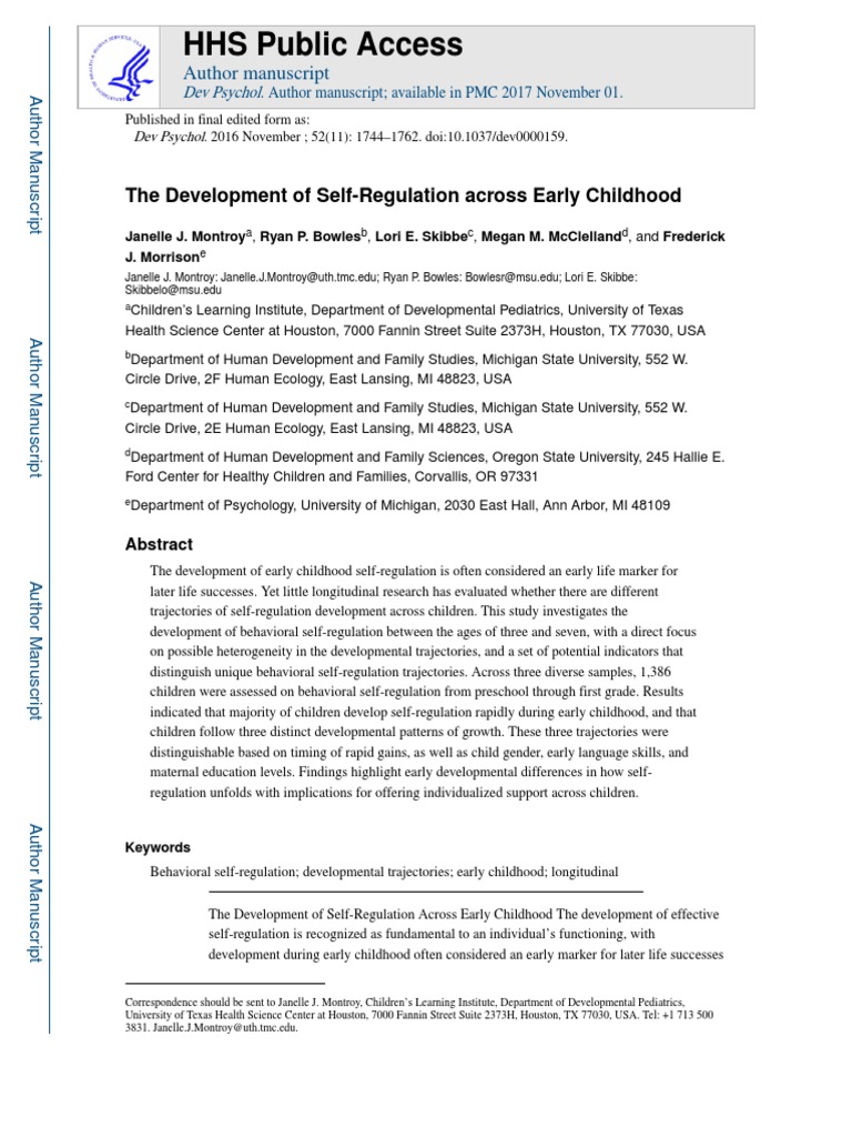 The Development of Self-Regulation Across Early Childhood | PDF ...