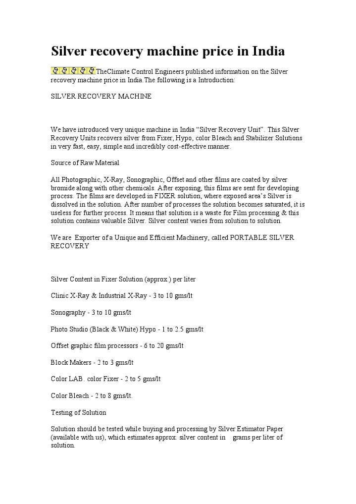 Silver Recovery Machine | PDF | Silver | Chemistry