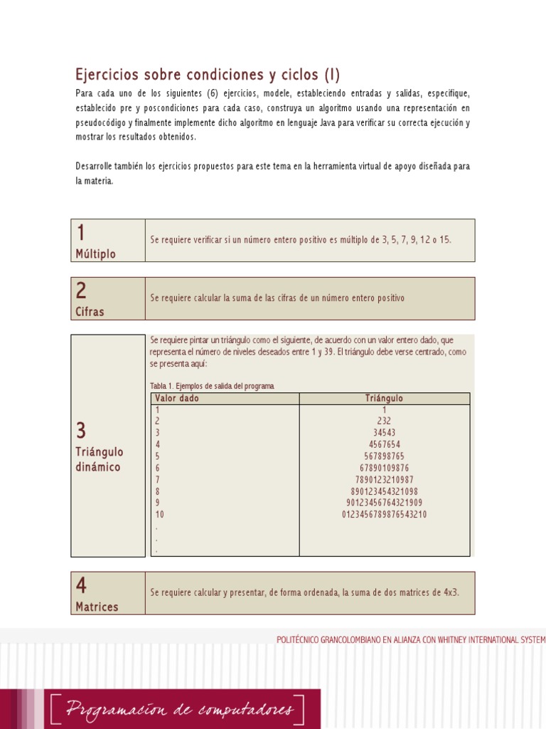 Ejercicios de Condiciones y Ciclos en Java | PDF | Algoritmos | Conceptos matemáticos